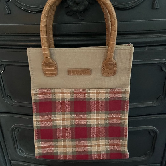 Longaberger | Bags | Longaberger Orchid Plaid Tote With Brown Handles ...